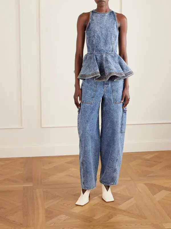 Alaïa Denim Peplum Top - Blue