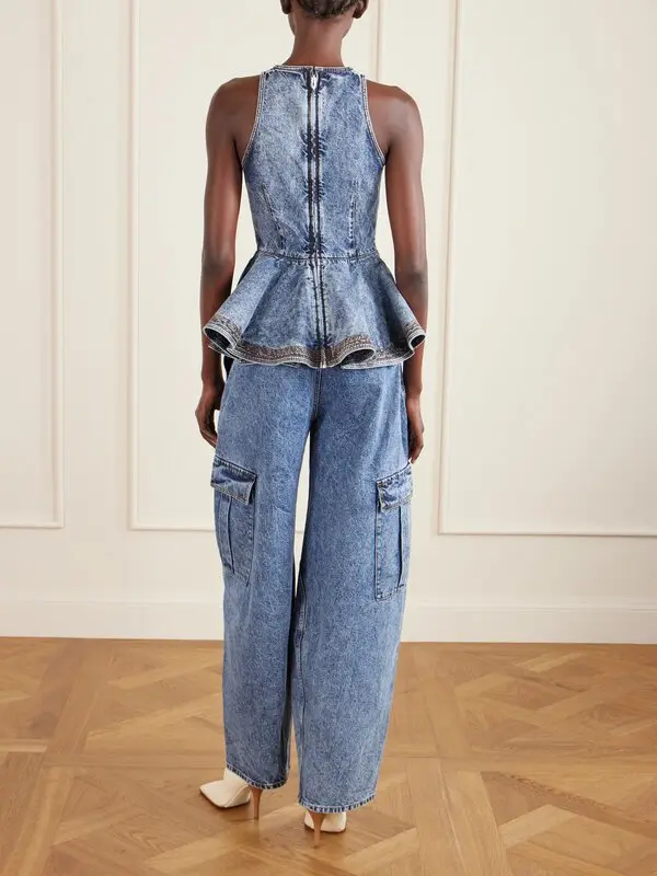 Alaïa Denim Peplum Top - Blue