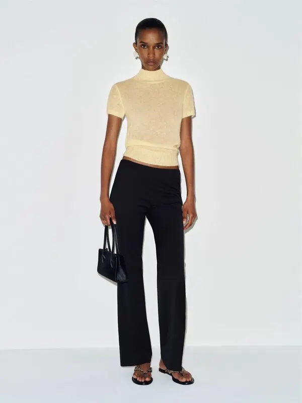 REFORMATION Laurel Sheer Alpaca Mock Neck Short Sleeve Sweater - Yellow