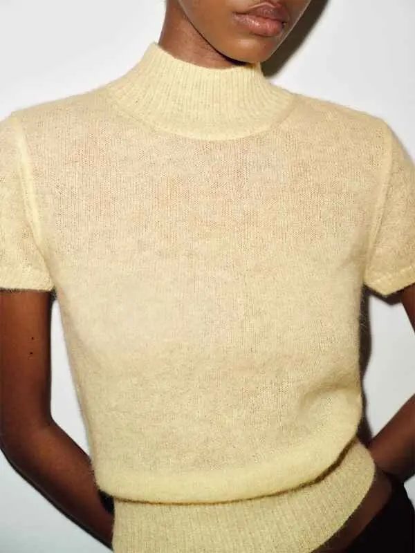 REFORMATION Laurel Sheer Alpaca Mock Neck - Yellow