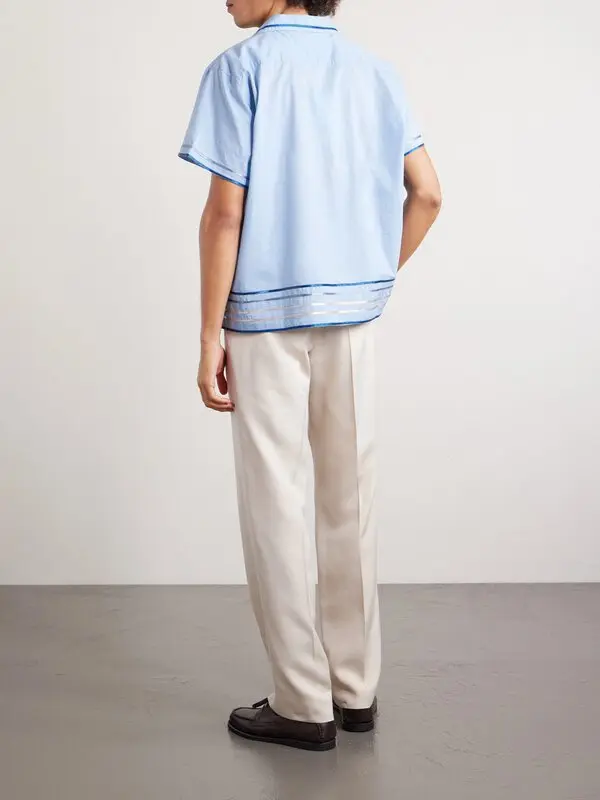 BODE Ribbon Plaid Camp-collar Satin-trimmed Cotton-poplin Shirt - Blue