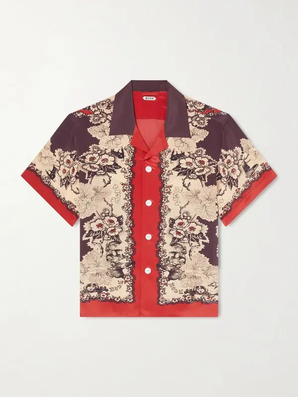 BODE Storybook Camp-collar Printed Silk Shirt - Red