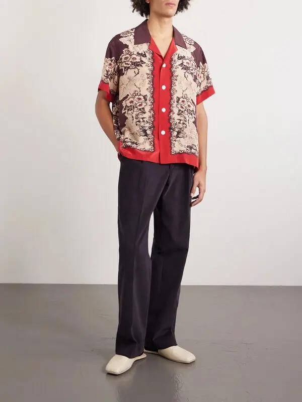 BODE Storybook Camp-collar Printed Silk Shirt - Red