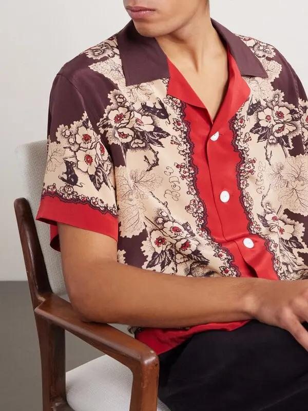BODE Storybook Camp-collar Printed Silk Shirt - Red