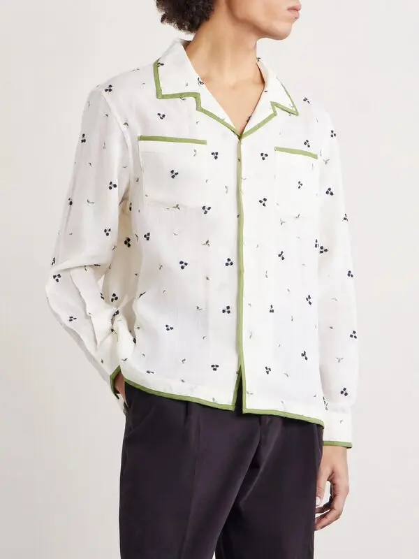 BODE Blackberry Patch Camp-collar Embroidered Linen Shirt
