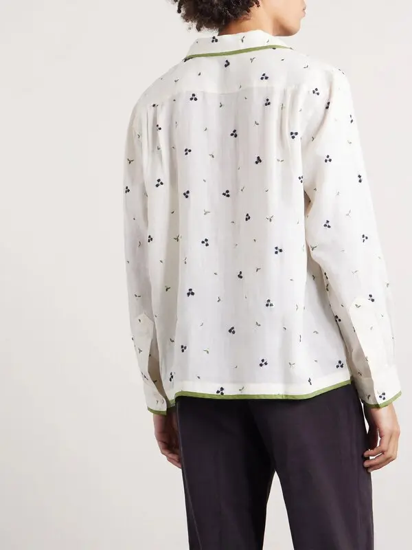BODE Blackberry Patch Camp-collar Embroidered Linen Shirt