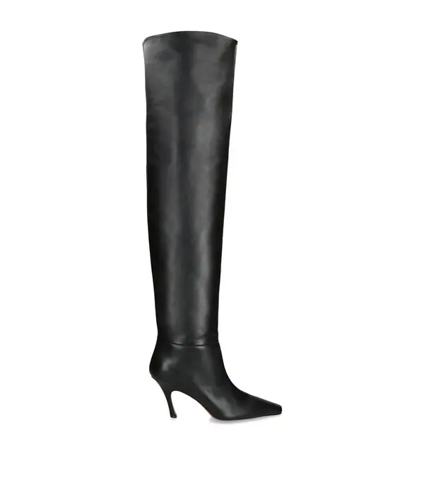 Amina Muaddi Leather Jamie Over-the-knee Boots 80 - Black