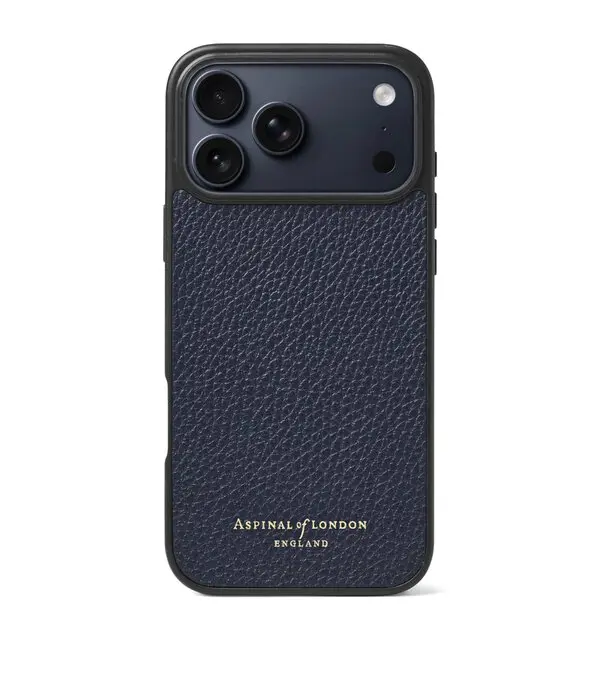 ASPINAL OF LONDON Grained Leather Iphone 17 Pro Case - Navy