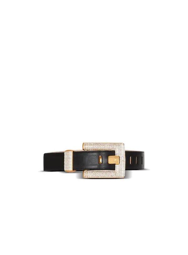 Balmain Anthem Calfskin And Crystal Belt - Black