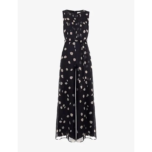 PHASE EIGHT Petite Maxine Polka-dot Chiffon Jumpsuit - Navy/ivory