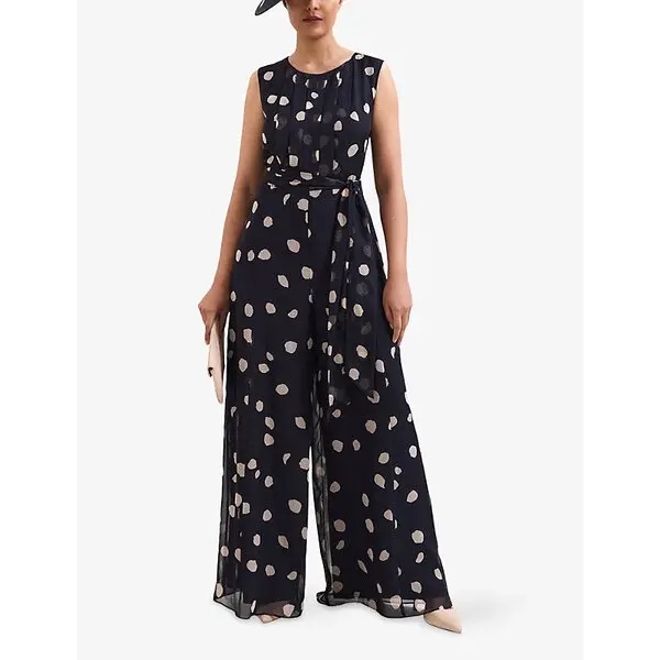 PHASE EIGHT Petite Maxine Polka-dot Chiffon Jumpsuit