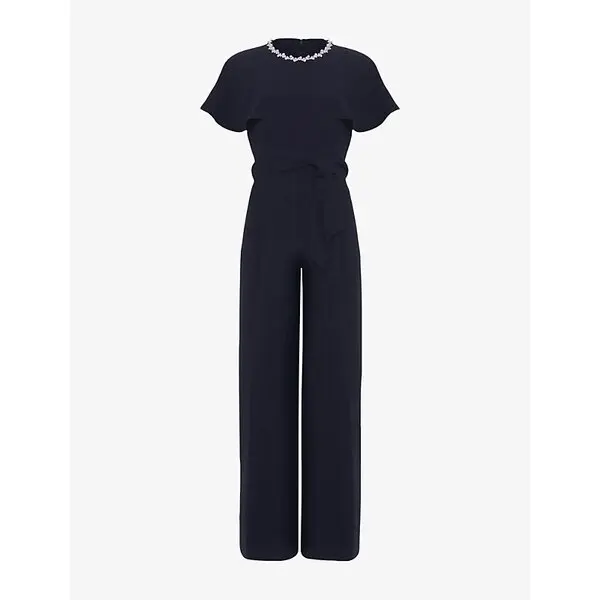 PHASE EIGHT Embellished-neckline Woven Jumpsuit - Navy