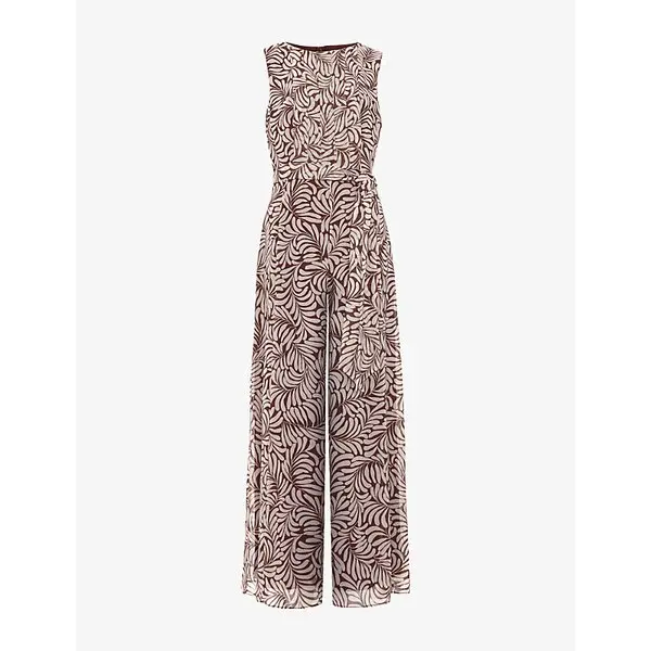PHASE EIGHT Leaf-print Woven Jumpsuit - Latte
