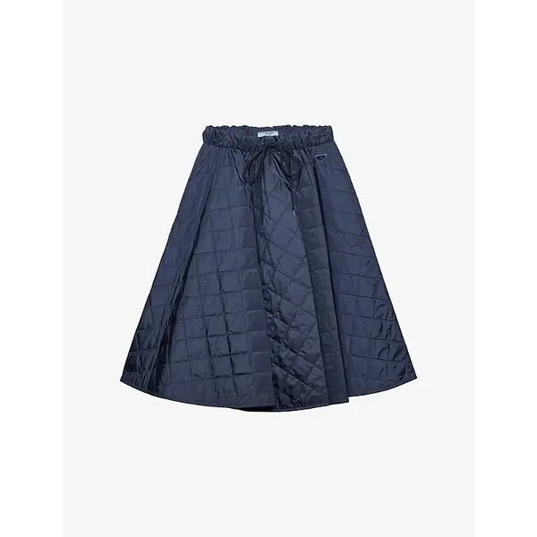 Prada Re-nylon Quilted Woven Midi Skirt - Blue
