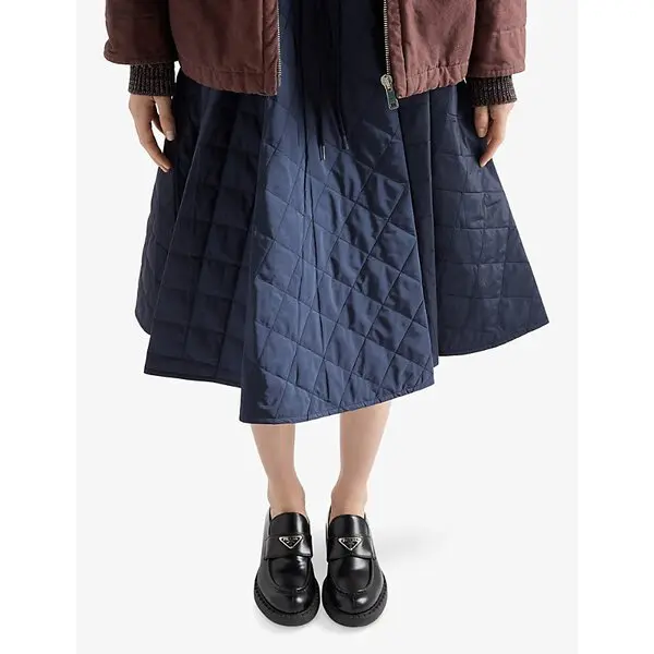 Prada Re-nylon Quilted Woven Midi Skirt - Blue