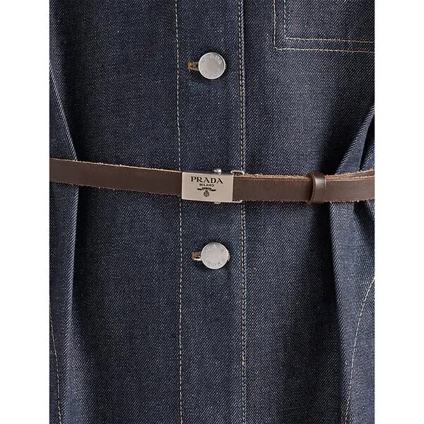 Prada Short-sleeve Belted Denim Mini Dress