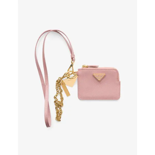 Prada Shoulder Strap Saffiano Leather Card Holder - Pink