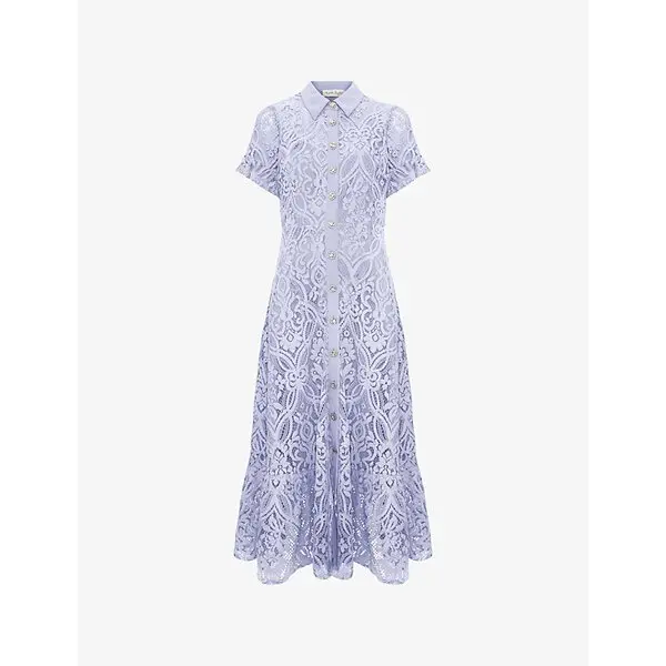 PHASE EIGHT Carmine Frilled-sleeve Midi Lace Dress - Pale Blue