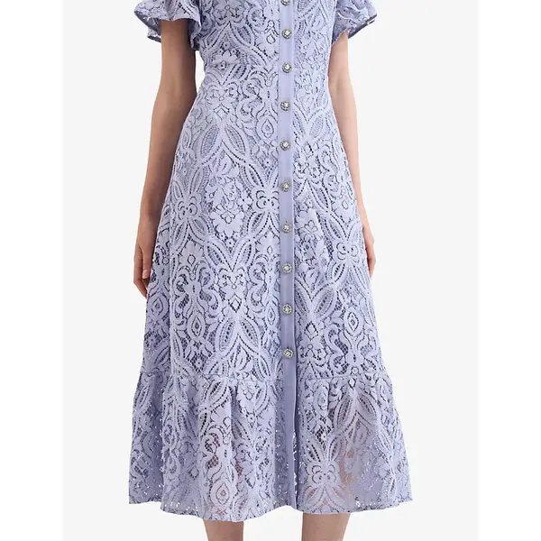 beige white lace dress Baltic Born Womens Clarisa Lace Midi Dress | Vintage Cream
