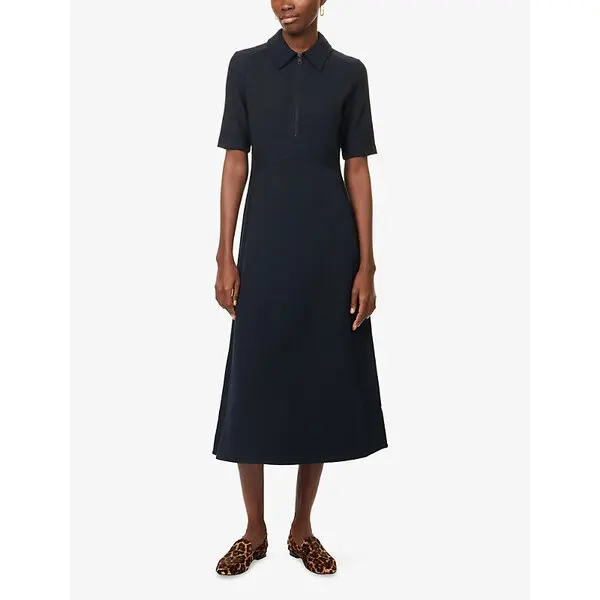 Me+Em Collared Half-Zip Stretch-Jersey Midi Dress In Navy | Editorialist