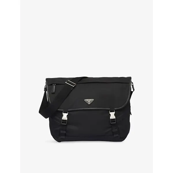 Prada Logo-embellished Re-nylon And Saffiano Leather Shoulder Bag - Black