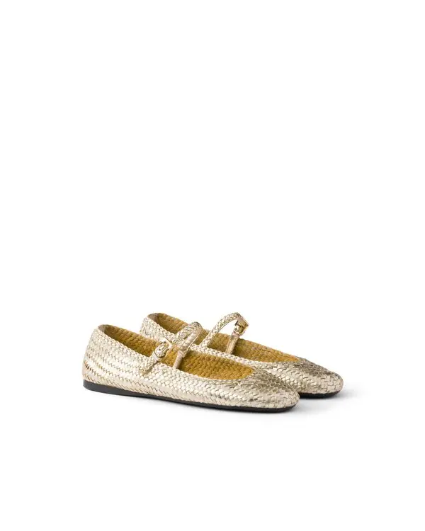 Prada Leather Ballerinas - Gold/silver