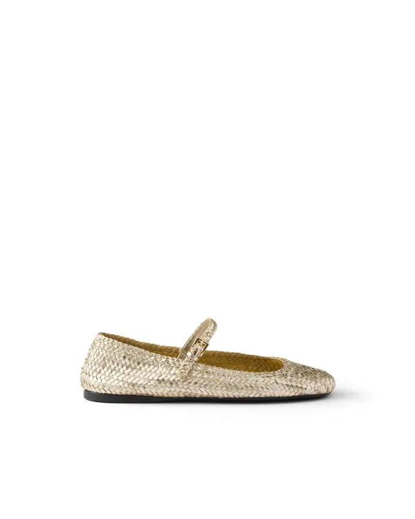 Prada Leather Ballerinas - Gold/silver