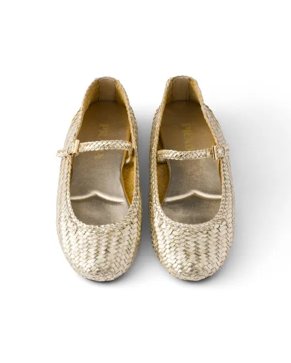 Prada Leather Ballerinas - Gold/silver