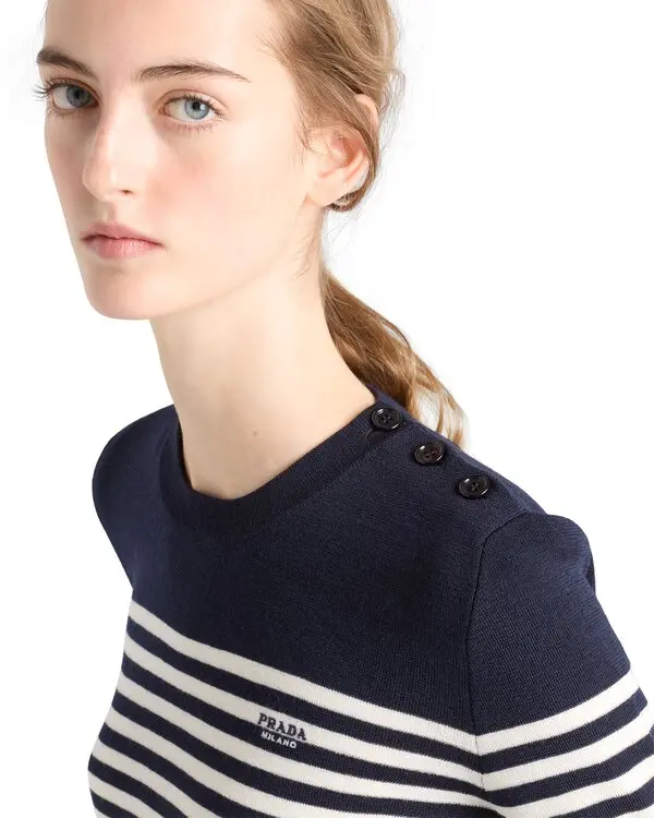 Prada Striped Wool Sweater - Blue