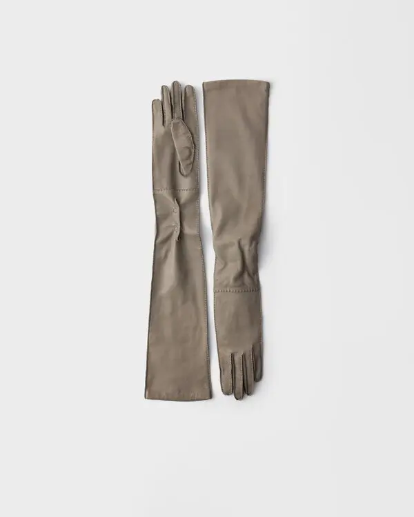 Prada Long Leather Gloves - Grey