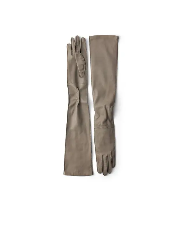 Prada Long Leather Gloves - Grey