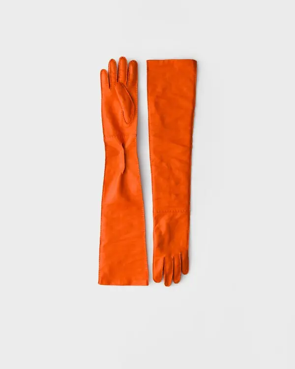 Prada Long Leather Gloves - Orange