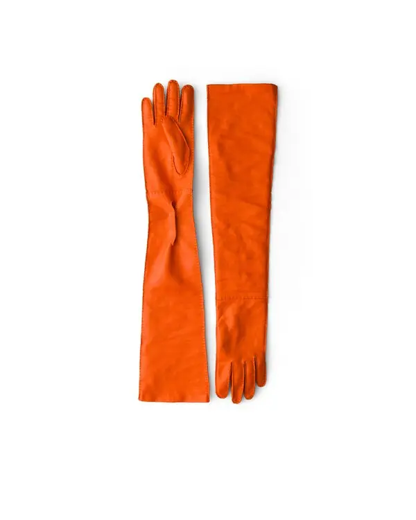 Prada Long Leather Gloves - Orange