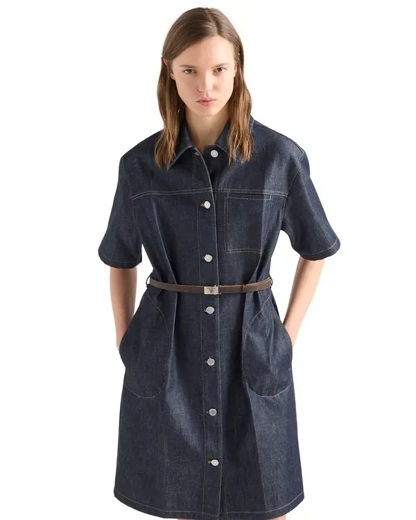 Prada Belted Denim Shirt Dress