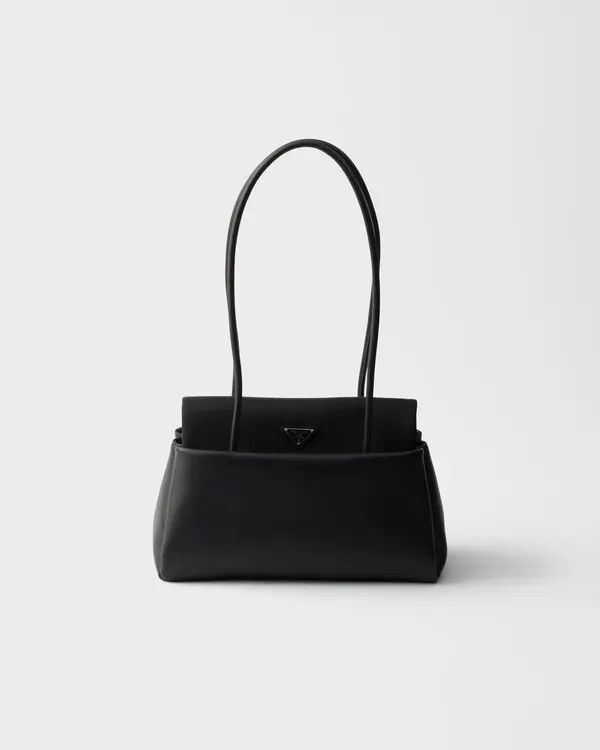 Prada Passage Medium Leather Bag With Re-nylon Flap - Black