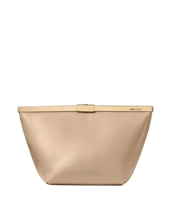 JIMMY CHOO Nappa Leather Clutch Bag - Chai/gold