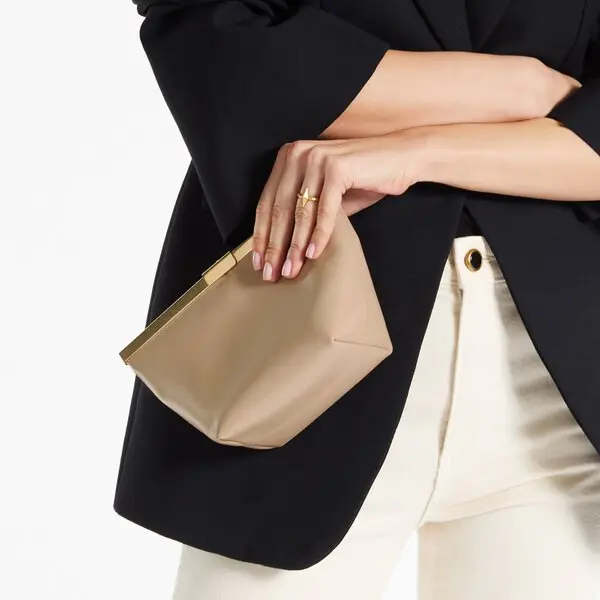 JIMMY CHOO Nappa Leather Clutch Bag - Chai/gold
