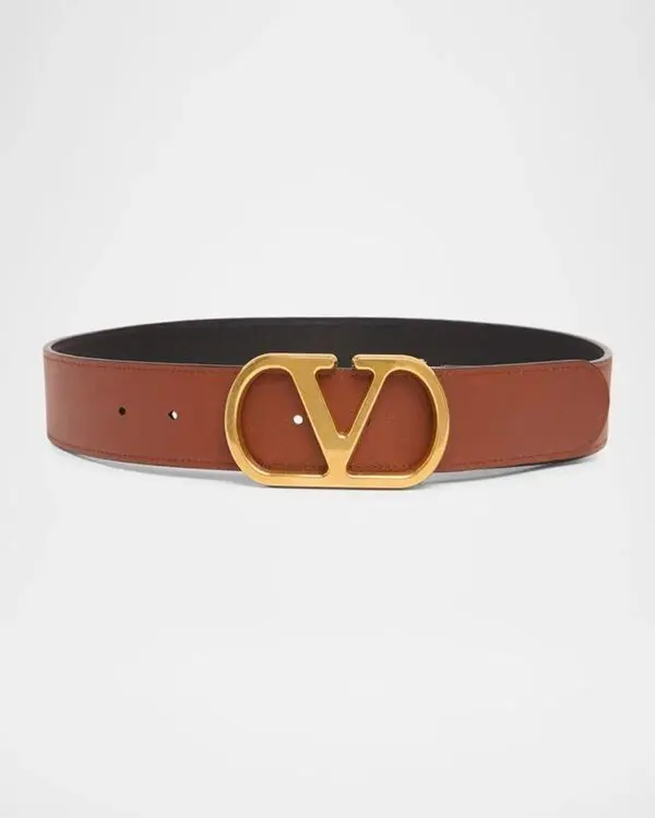 Valentino Garavani Vlogo Signature Reversible Leather Belt - Nero/deep