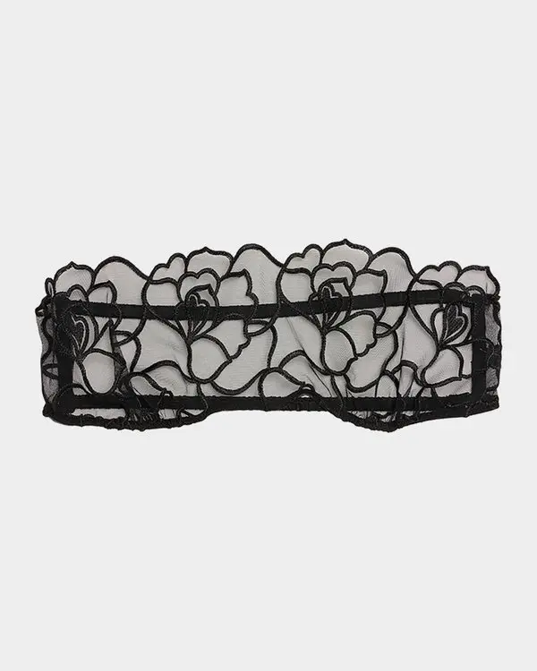 Kiki De Montparnasse Petite Chou Embroidered Stretch Tulle Bandeau - Black