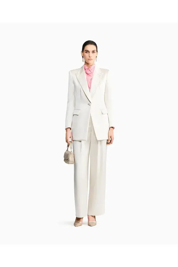 Giorgio Armani Silk Satin Single-breasted Jacket - White