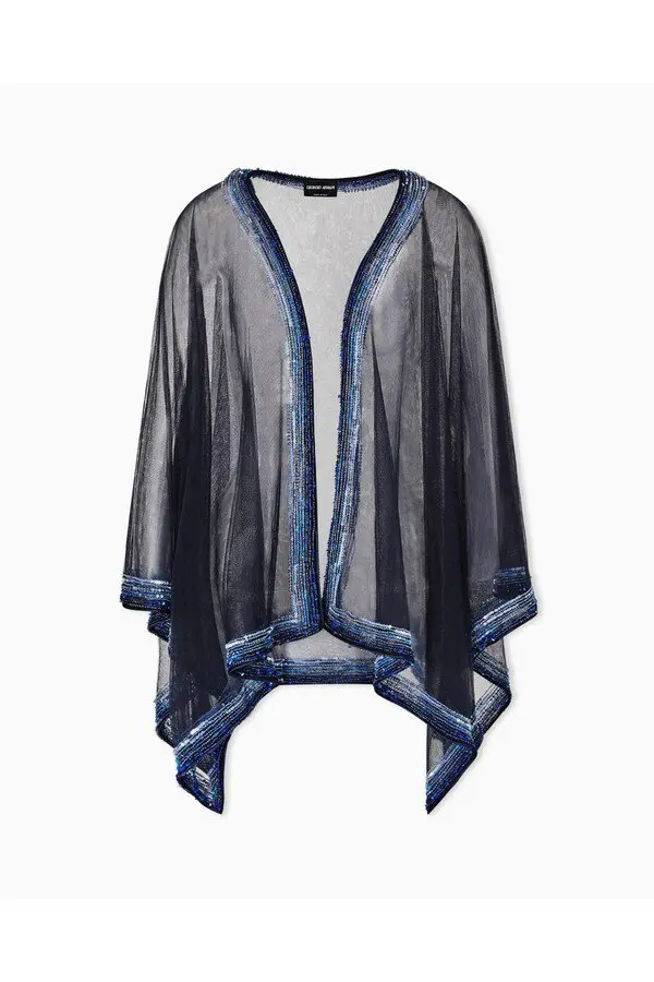 Giorgio Armani Tulle Cape With Sequins - Navy