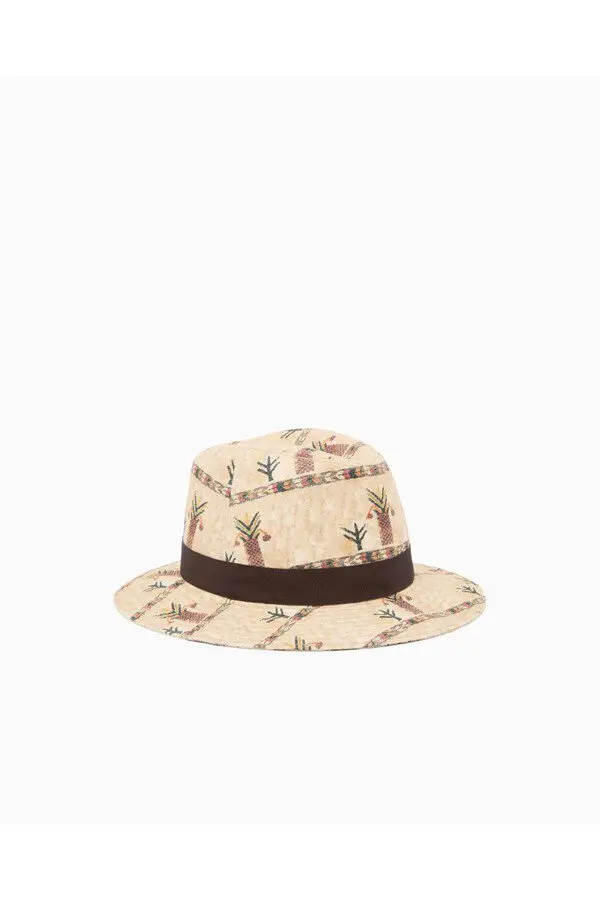 Giorgio Armani Printed Fedora Hat - Natural