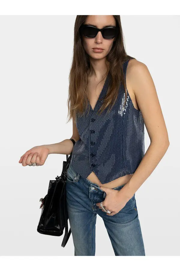 Zadig&Voltaire Emaux Sequin Vest - Blue / Navy