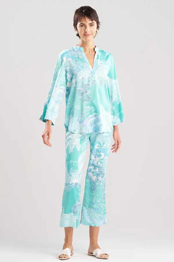 Natori Flourish Printed Satin Mandarin Pj - Floral