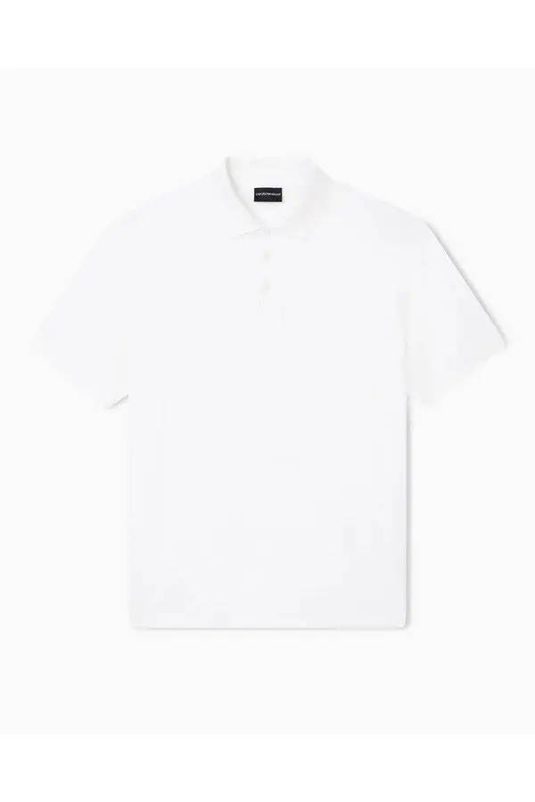 Emporio Armani Jersey Polo Shirt With All-over Jacquard Lettering - White
