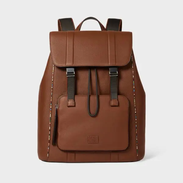 Paul Smith Leather Flap Backpack - Brown