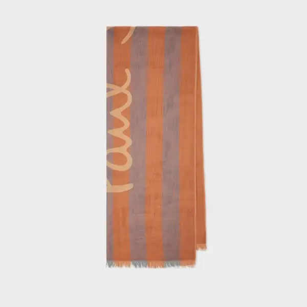 Paul Smith Orange Stripe Cotton Logo Scarf - Blue