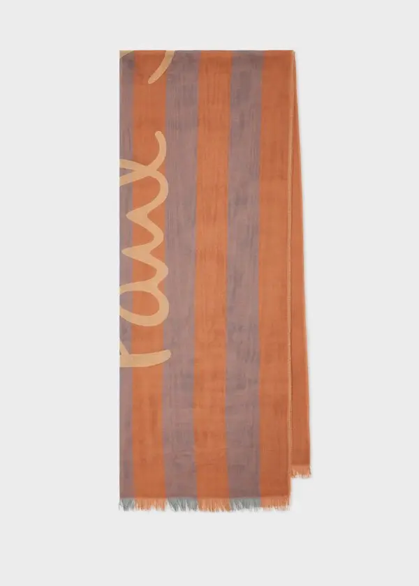 Paul Smith Orange Stripe Cotton Logo Scarf