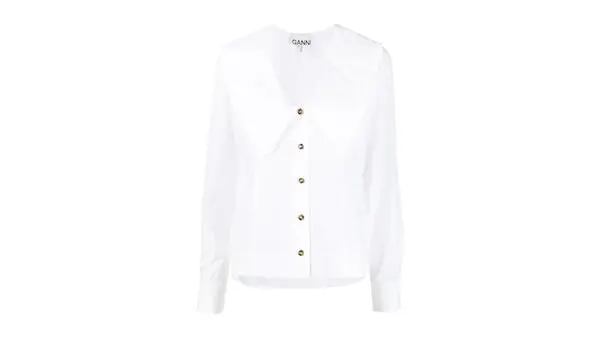 GANNI Cotton Poplin V-neck Shirt