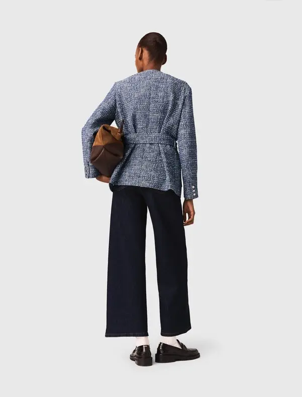 Maje Cotton Tweed Jacket - Blue